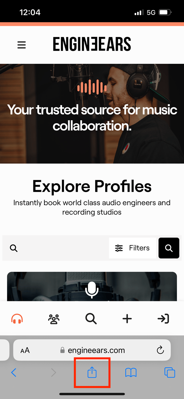 How do I add EngineEars.com as a shortcut to the home screen on my mobile device?