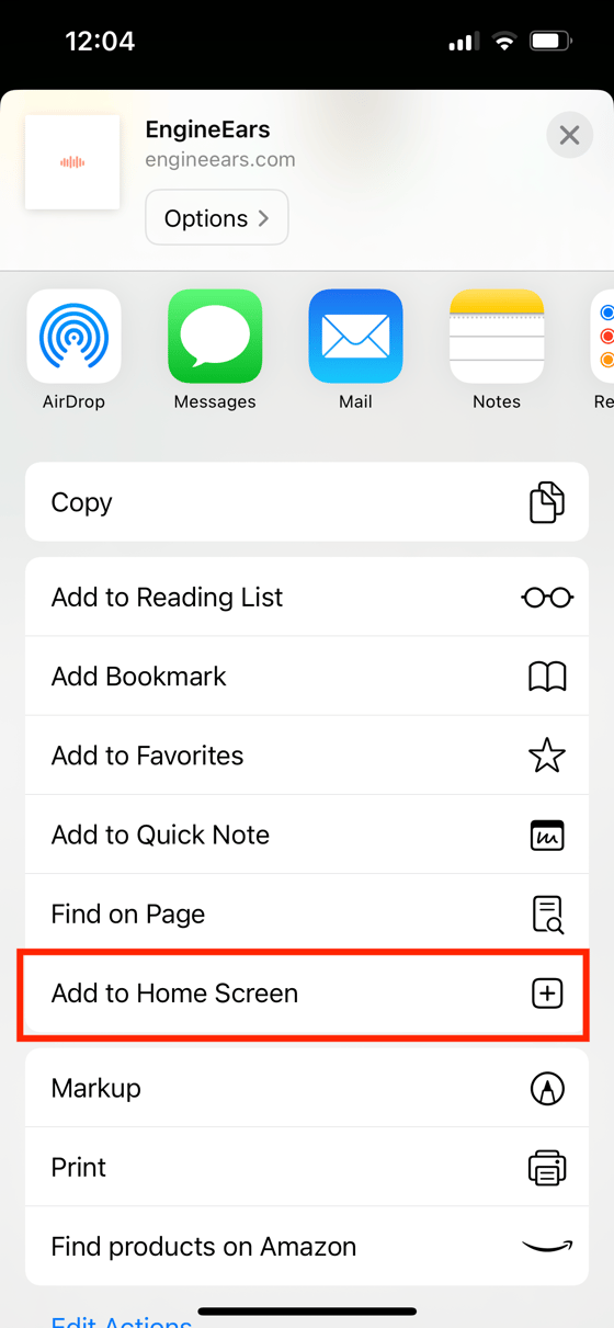 How do I add EngineEars.com as a shortcut to the home screen on my ...