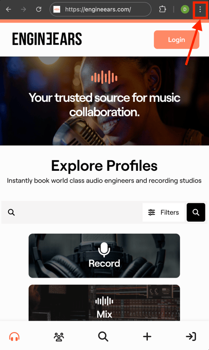 How do I add EngineEars.com as a shortcut to the home screen on my mobile device?